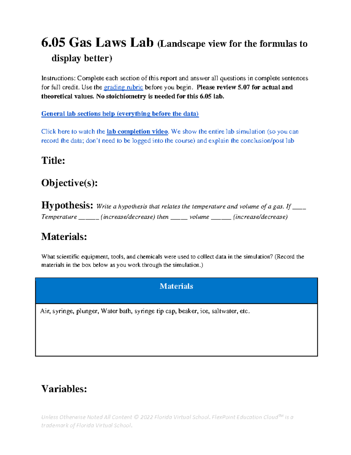 6.05 Gas Laws Lab-V22 - Its the gas laws lab - Unless Otherwise Noted ...