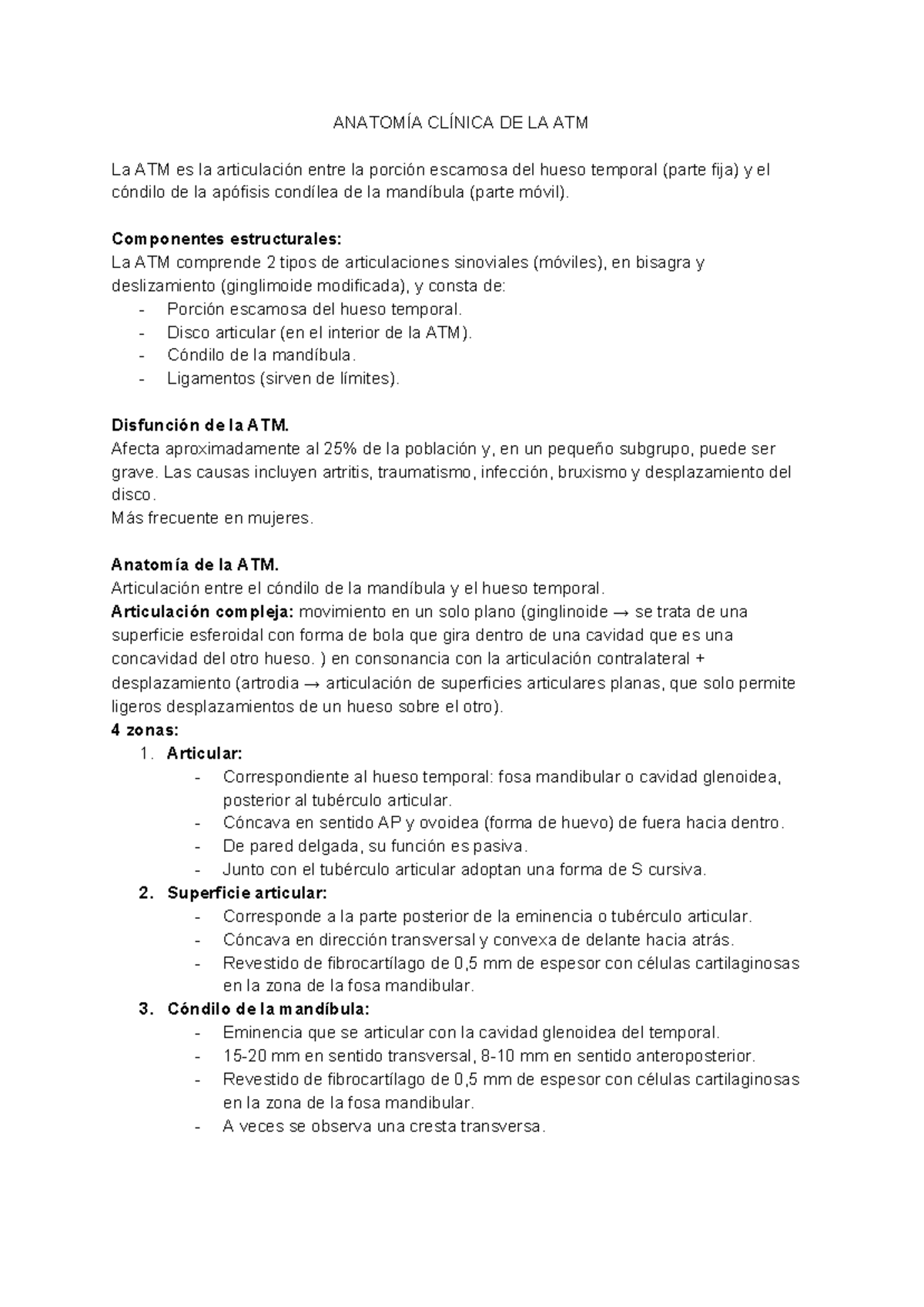 ATM - Resumen de Anatomía. - ANATOMÍA CLÍNICA DE LA ATM La ATM es la ...