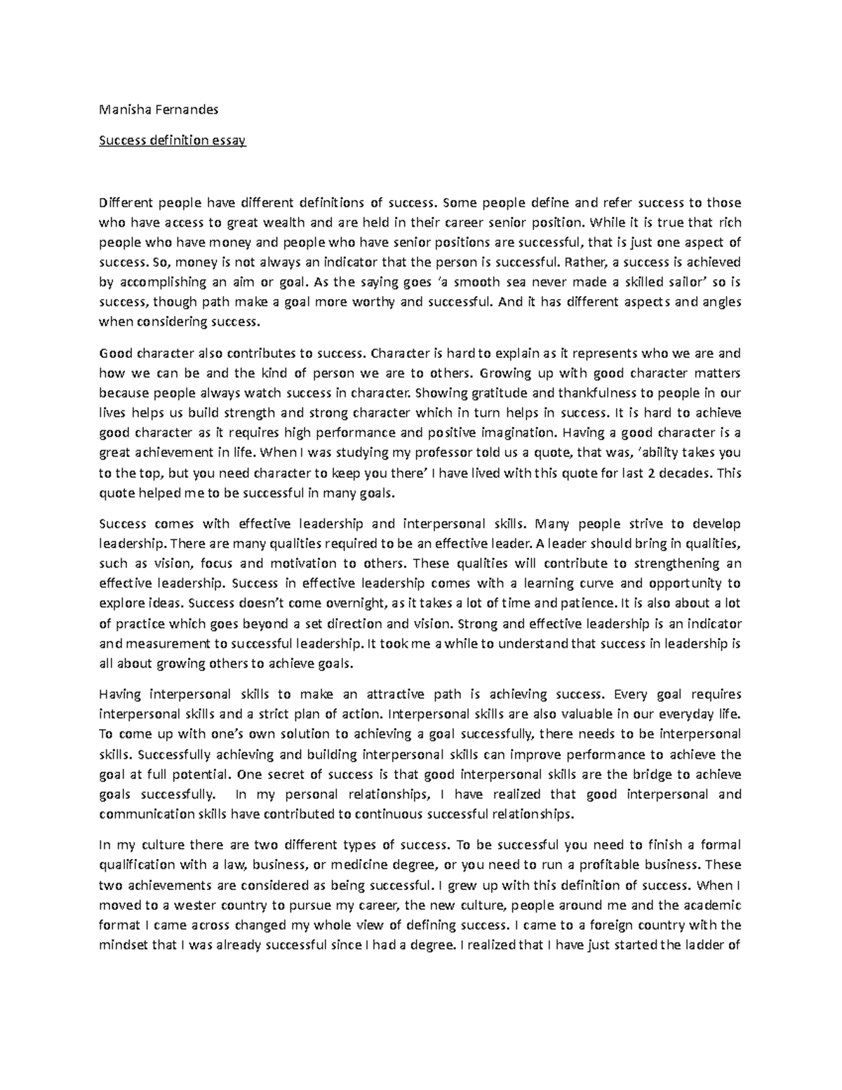 Success Essay - Manisha Fernandes Success definition essay Different ...