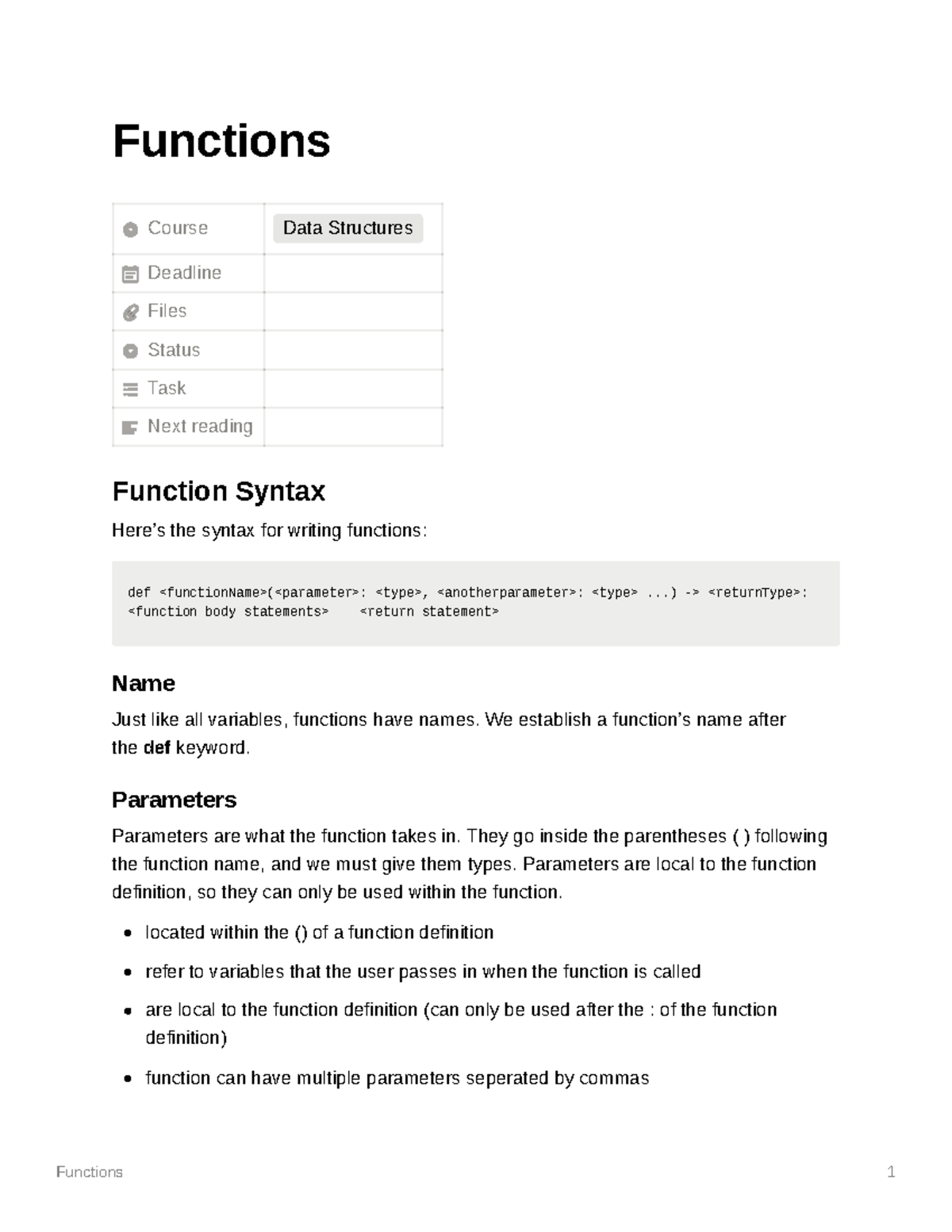 Functions - As the title says - Functions Course Data Structures ...