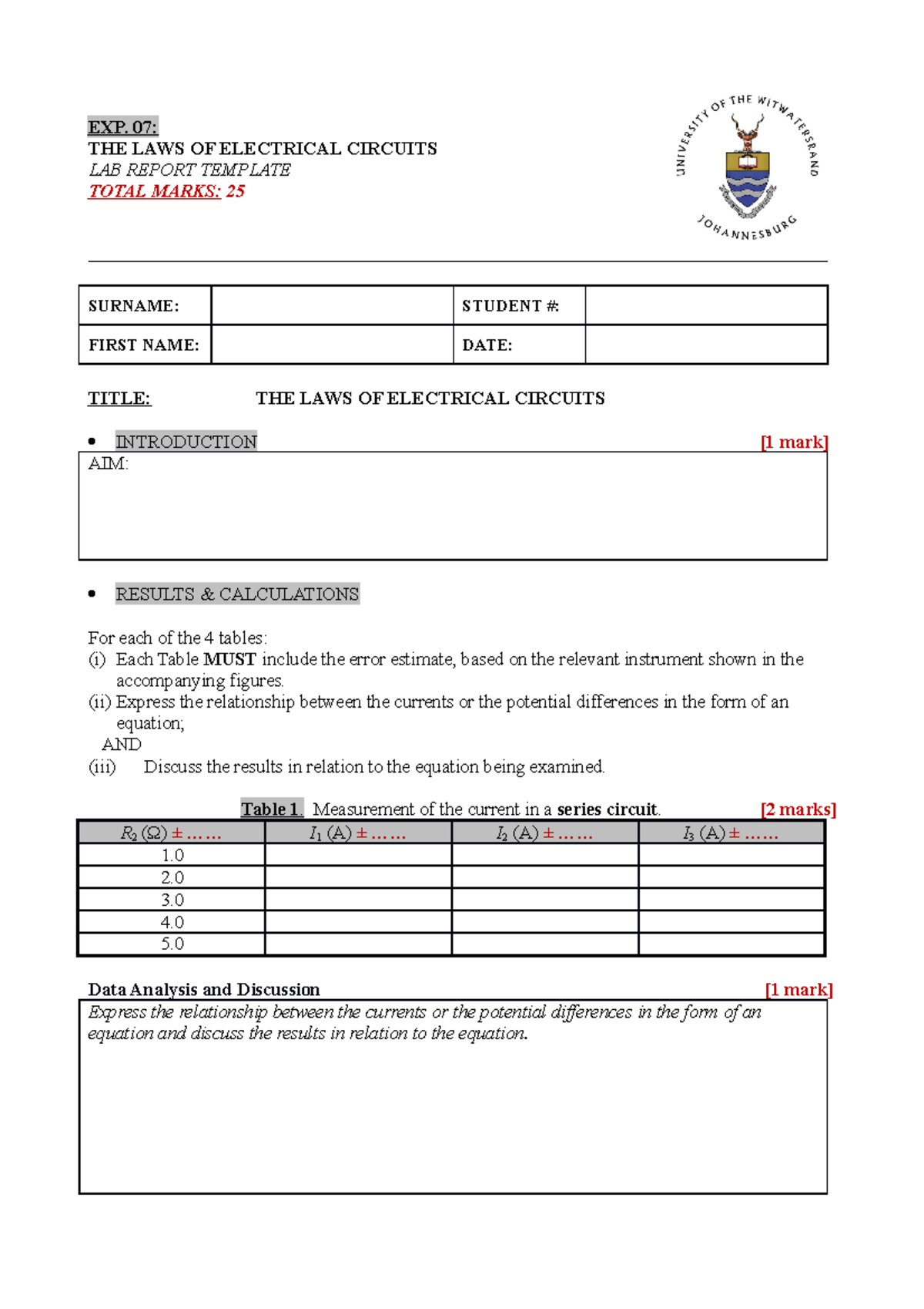 Exp07 - Electrical Circuits - Lab Report Template - EXP. 07: THE LAWS ...