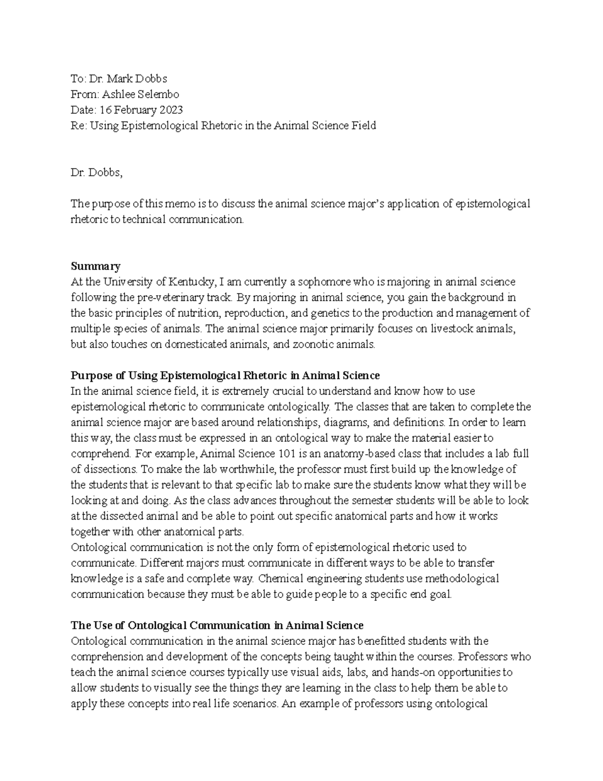 Practicum 2 - To: Dr. Mark Dobbs From: Ashlee Selembo Date: 16 February ...