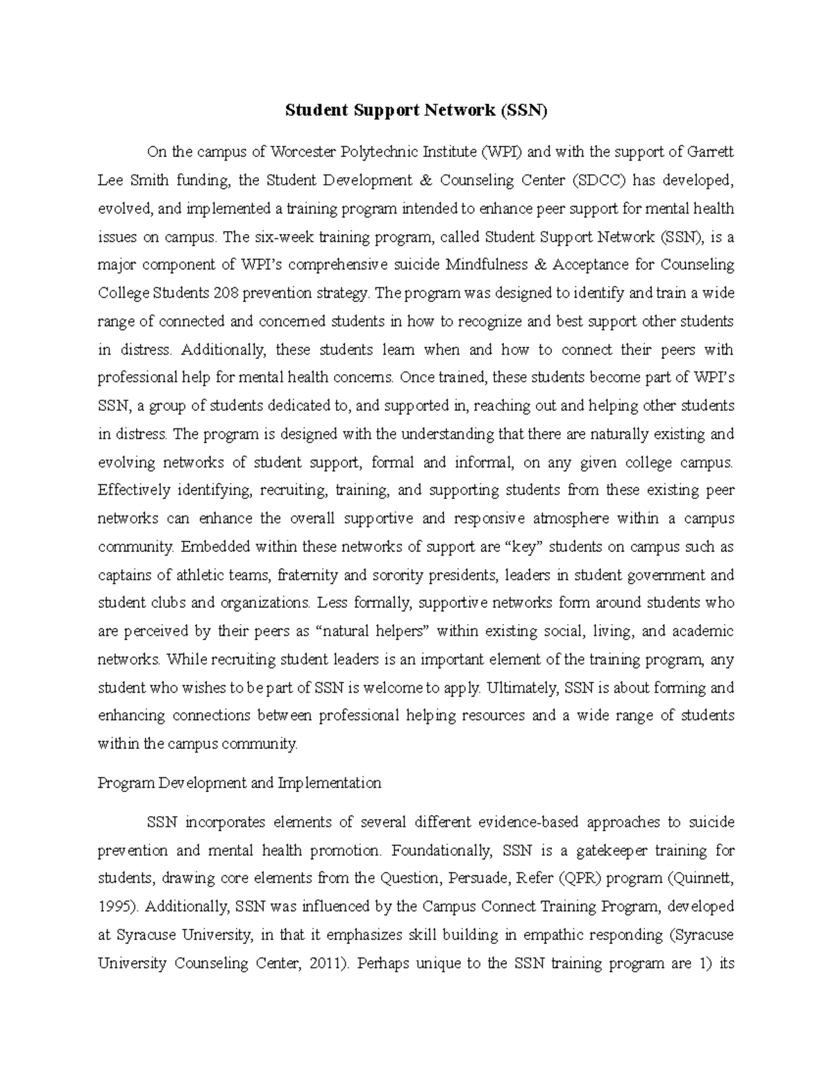 Student Support Network - The six-week training program, called Student ...