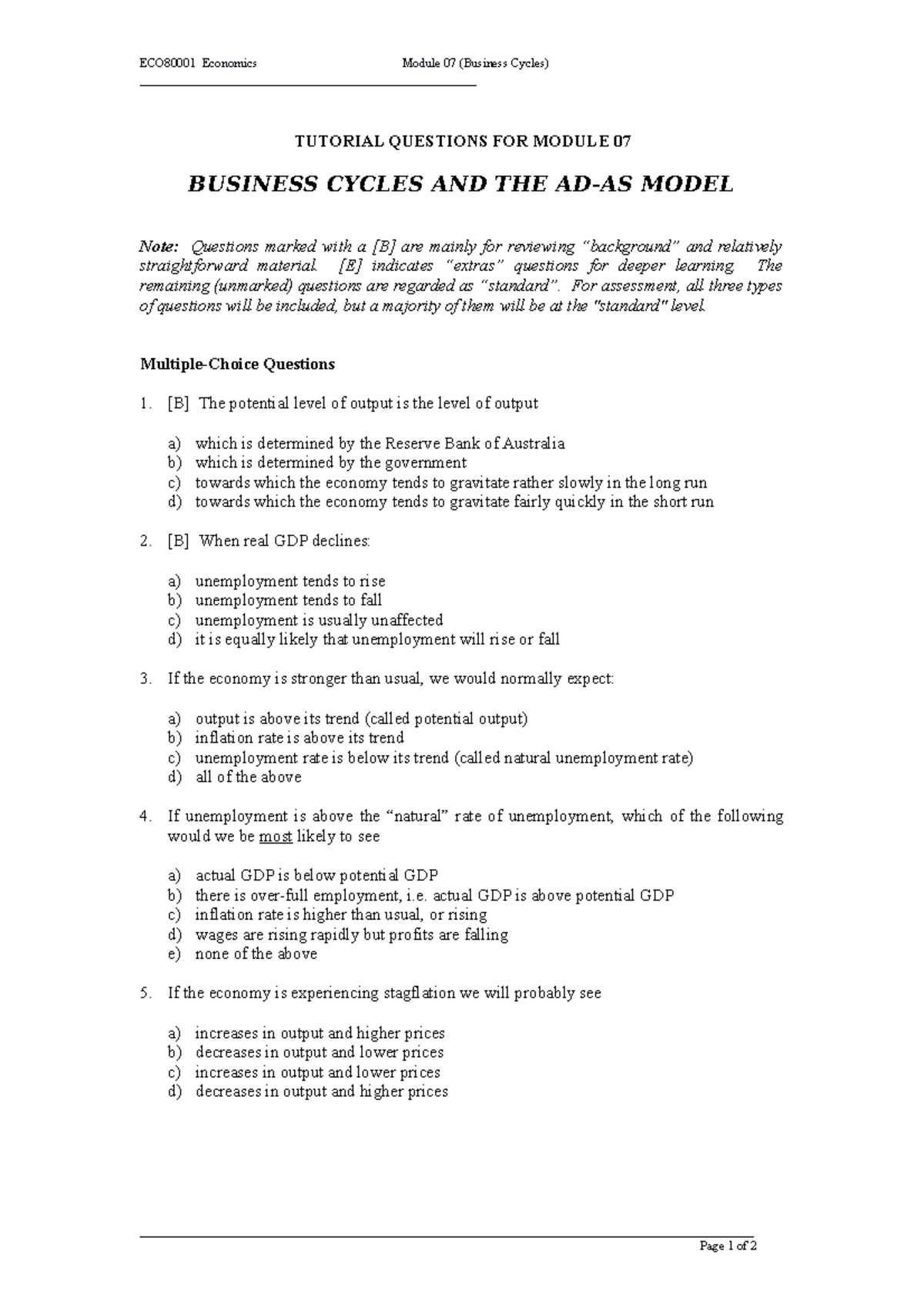 Week 8 - Practice Material for Week 8 Content - ECO80001 Economics ...