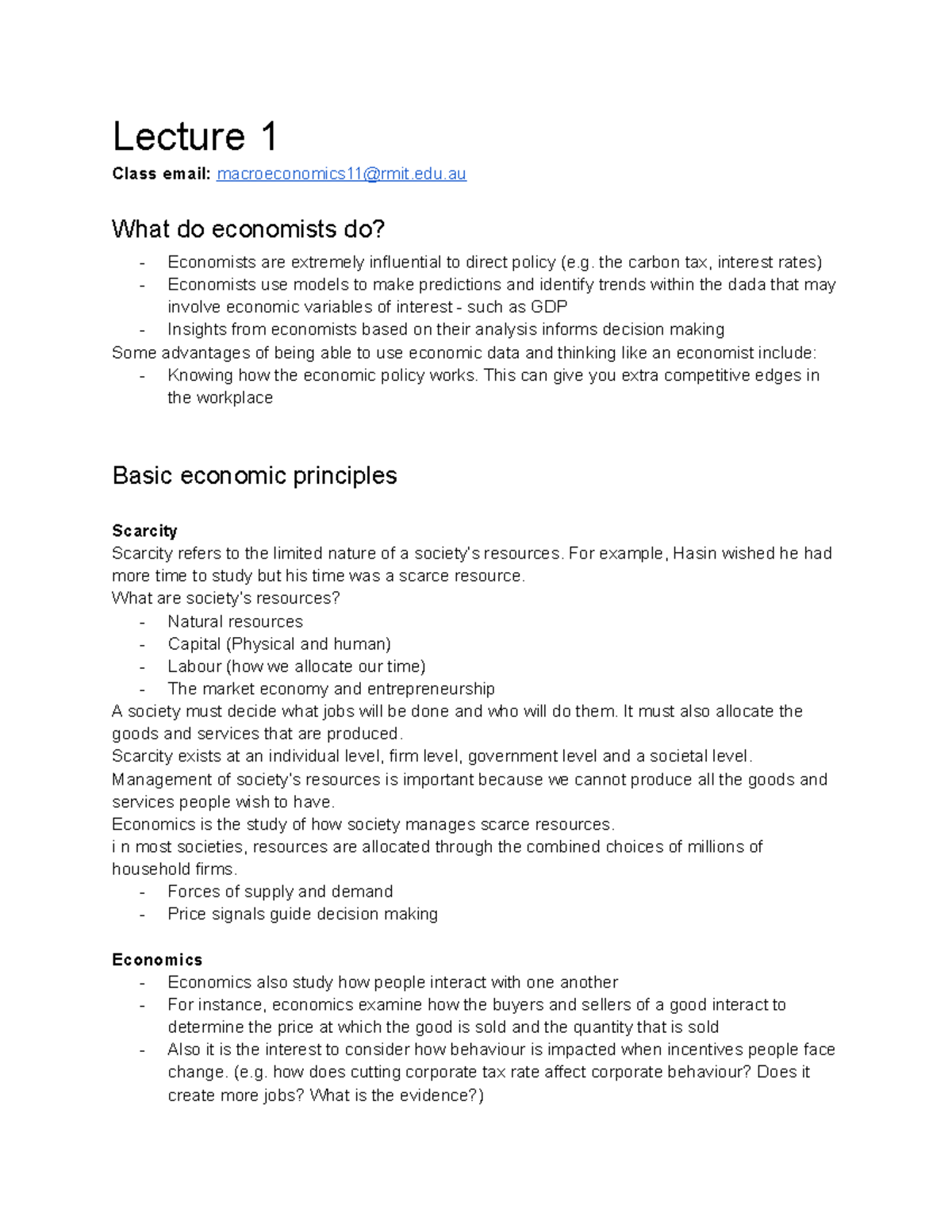 Lecture 1 Notes That Illustrate Modules And Theories Of Macro Economics Lecture 1 Class Email