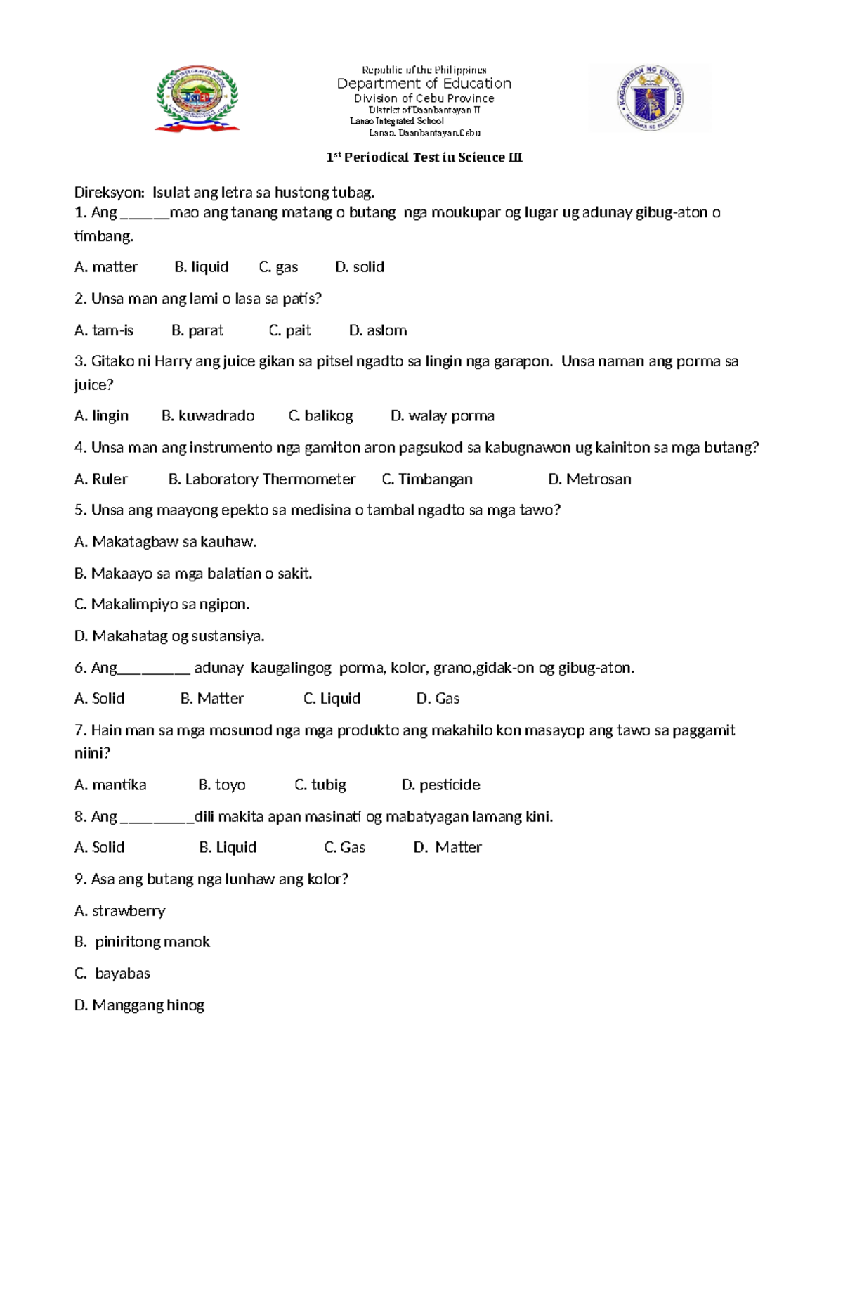 PT Science 3 Q1 - Lesson Plan - Republic of the Philippines Department ...