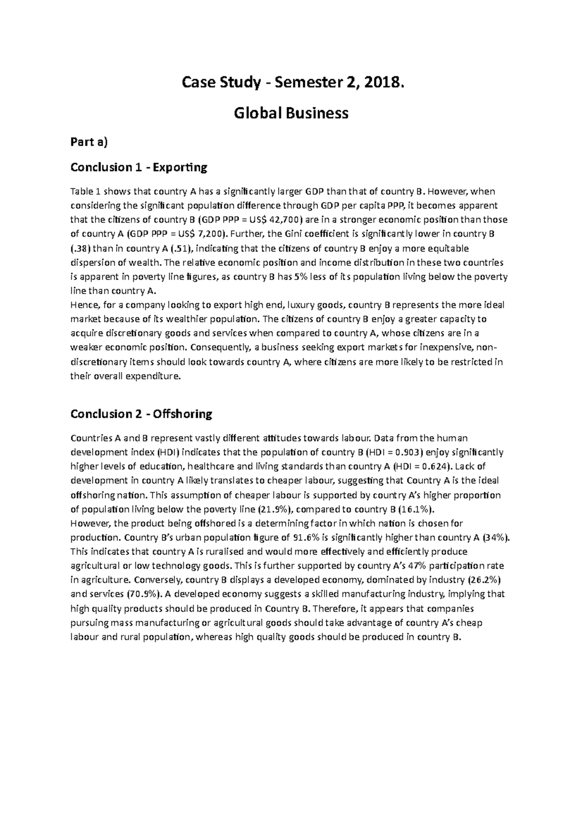 Global Case Study - Case Study - Semester 2, 2018. Global Business Part ...