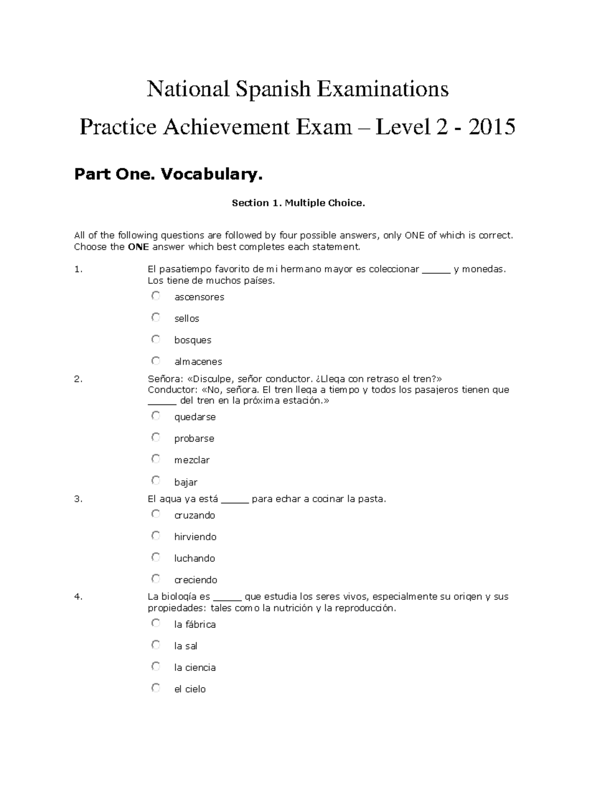 2015 National Spanish Examinations - Achievement - Level 2 - National ...