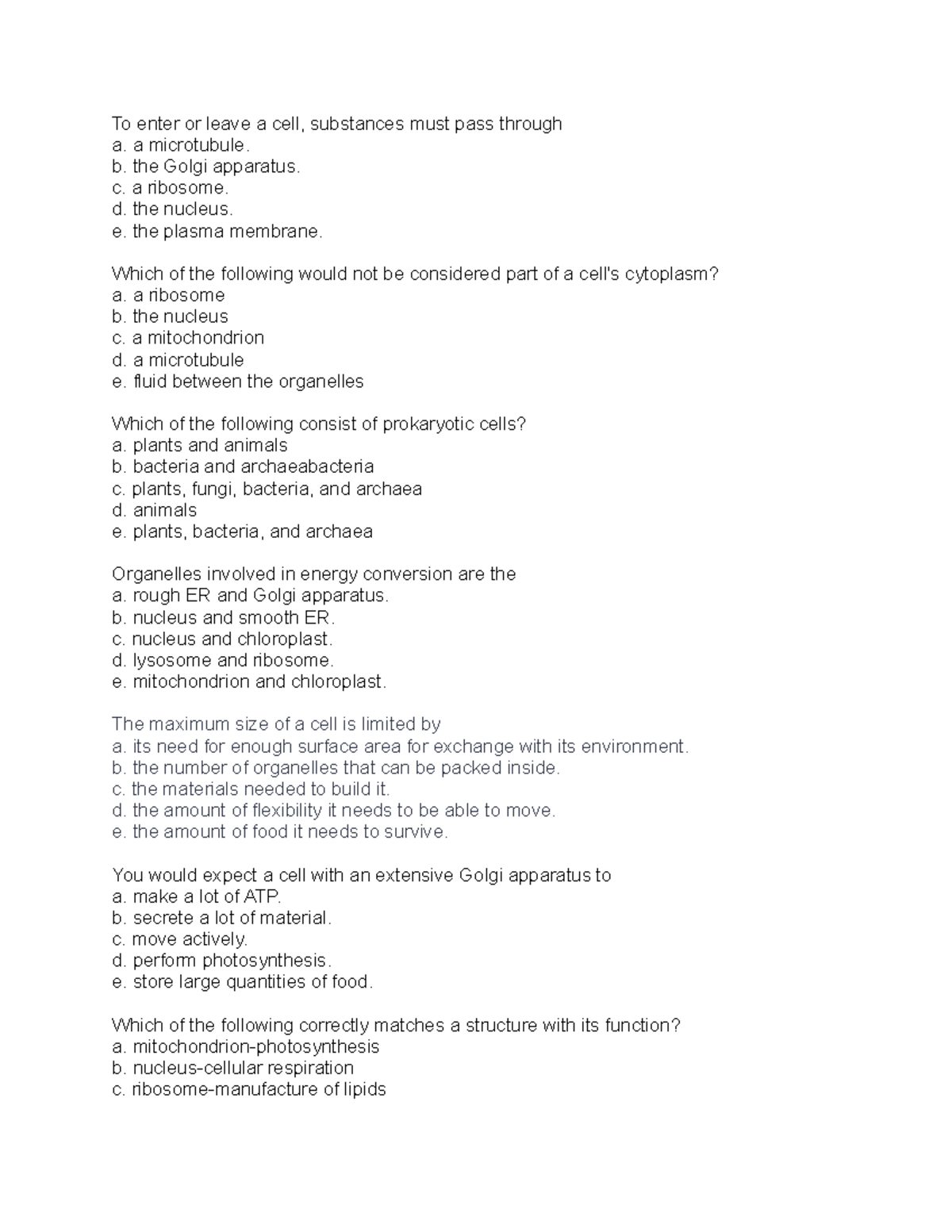 Mutiple Choice- Topic TEST AOS 1 BIO - To enter or leave a cell ...