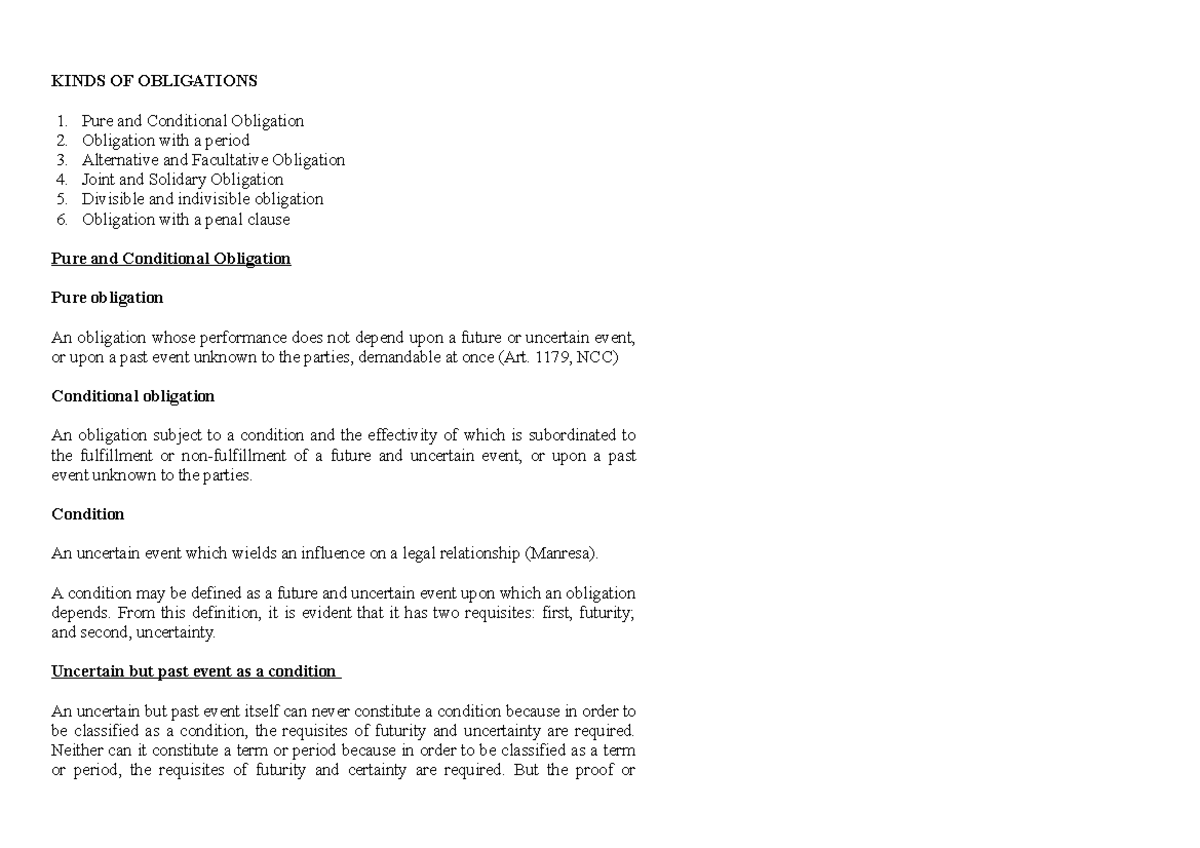Chapters-3- Kinds-OF- Obligations - KINDS OF OBLIGATIONS Pure and ...
