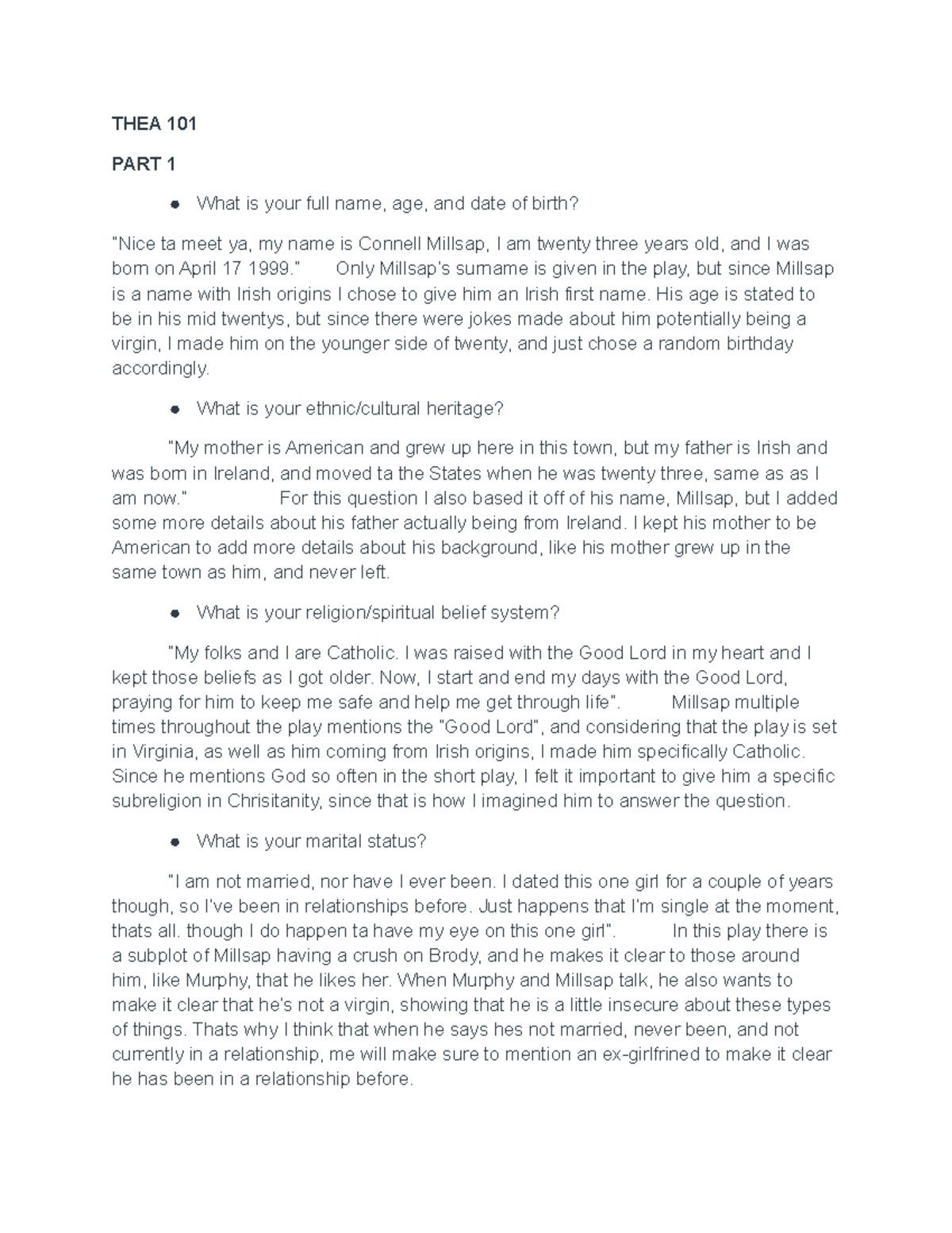 THEA 101 Actor Playwright Assignment - THEA 101 PART 1 What is your ...