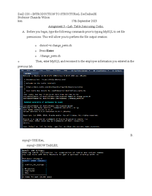 DAD 220 Module 3 Major Activity Database Documentation - DAD 220 – INTRODUCTION TO STRUCTURAL ...