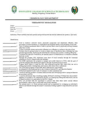 TM 2 Short quiz on Therapeutic Modality - INNOVATIVE COLLEGE OF SCIENCE ...