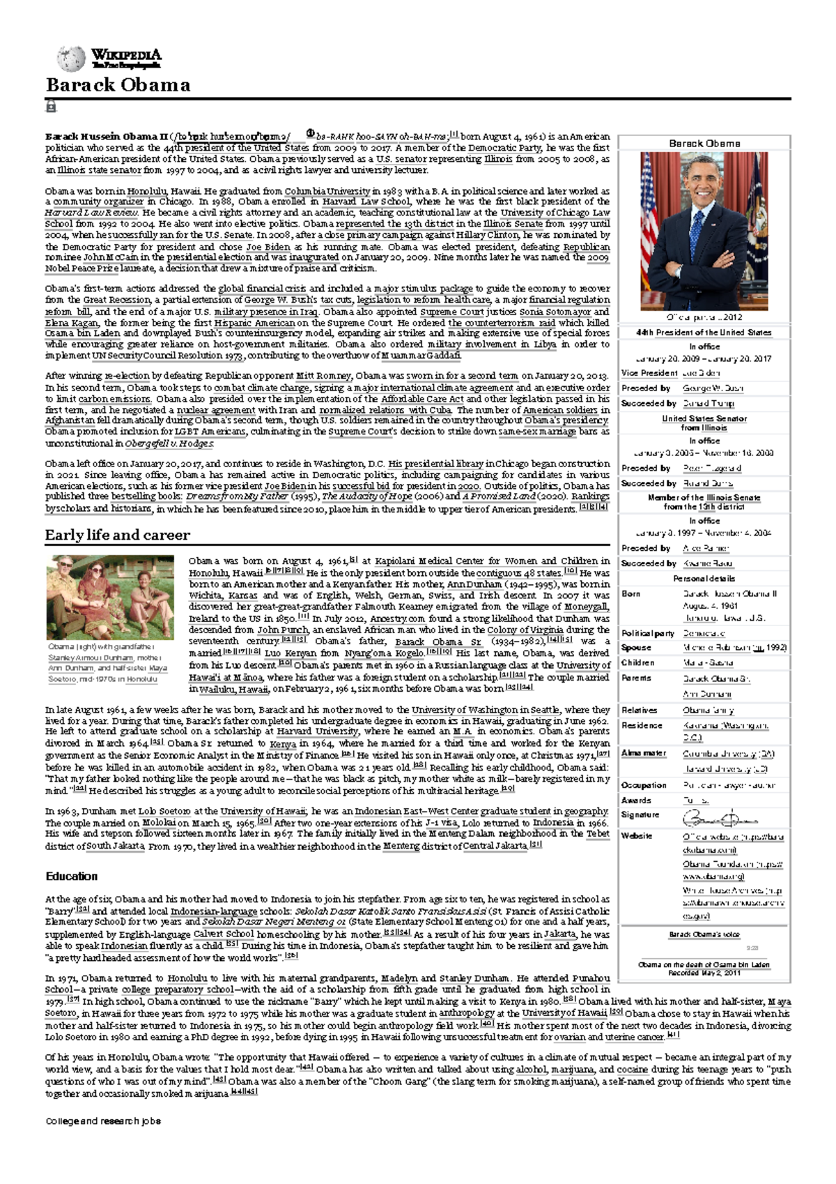 Barack Obama - Wikipedia - Barack Obama Official portrait, 2012 44th ...