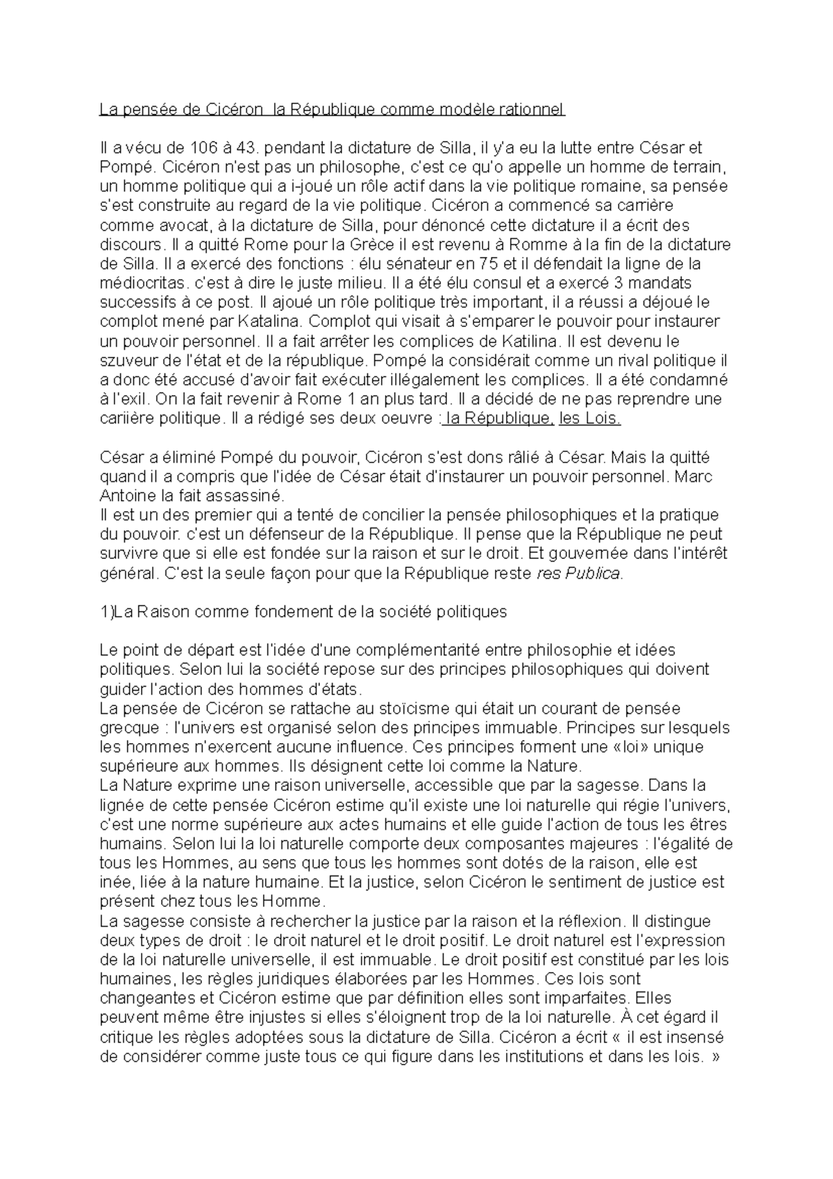La pensée de Cicéron la République comme modèle rationnel - La pensée ...