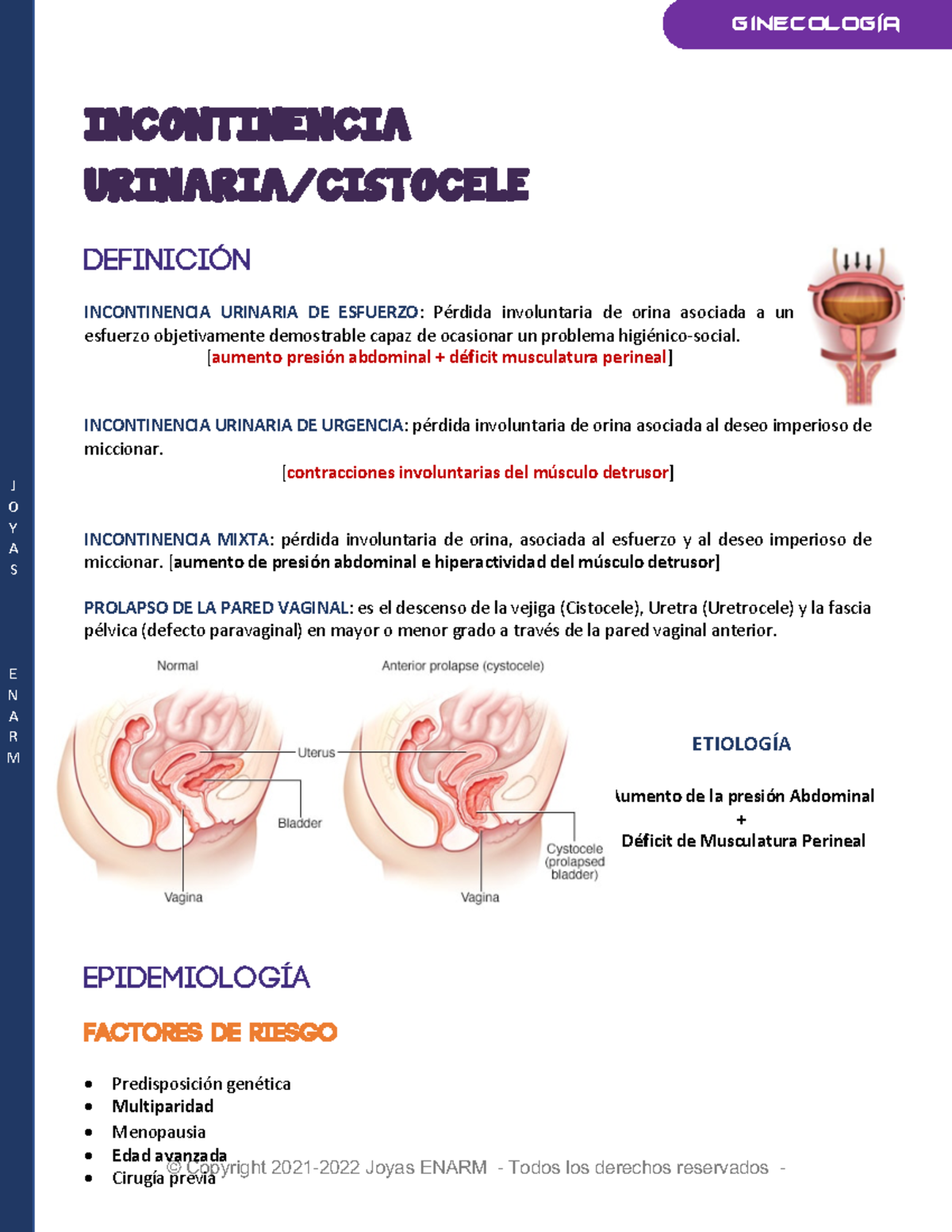 8. Incontinencia Urinaria Cistocele - © Copyright 2021-2022 Joyas ENARM ...