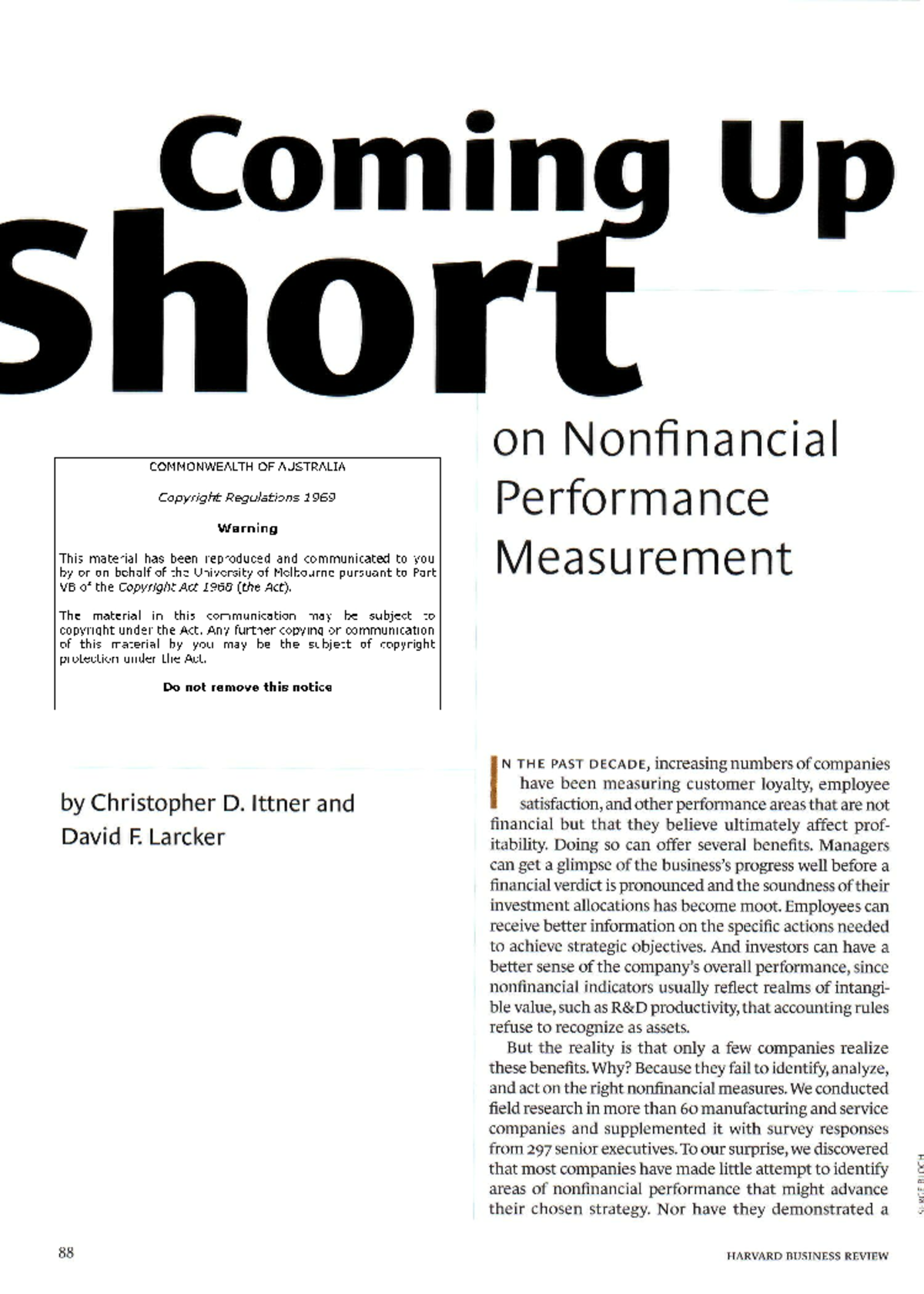 Ittner and larcker 2003 - Com in Up by Christopher D. Ittner and David ...