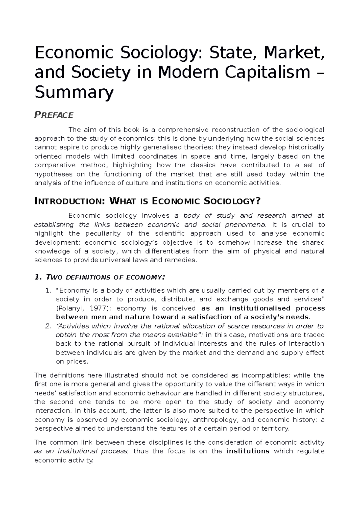 Economic Sociology - Summary-2 - Economic Sociology: State, Market, and ...