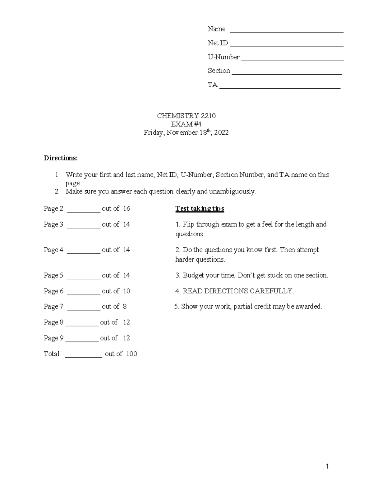 Old Exam 4 (F22) - old exam - CHEMISTRY 2210 EXAM Friday, November 18th ...