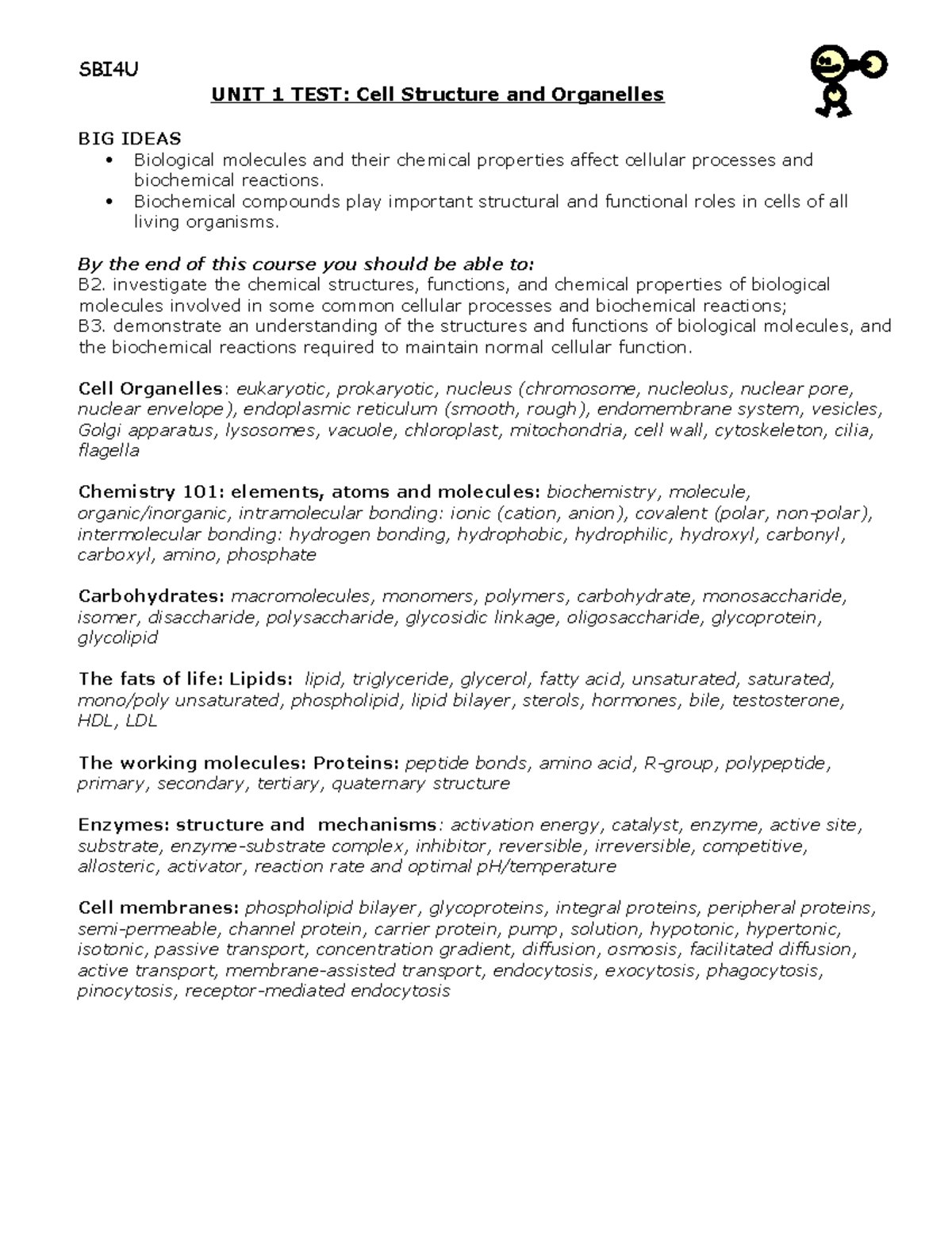 Test review Unit 1 2016 - UNIT 1 TEST: Cell Structure and Organelles ...