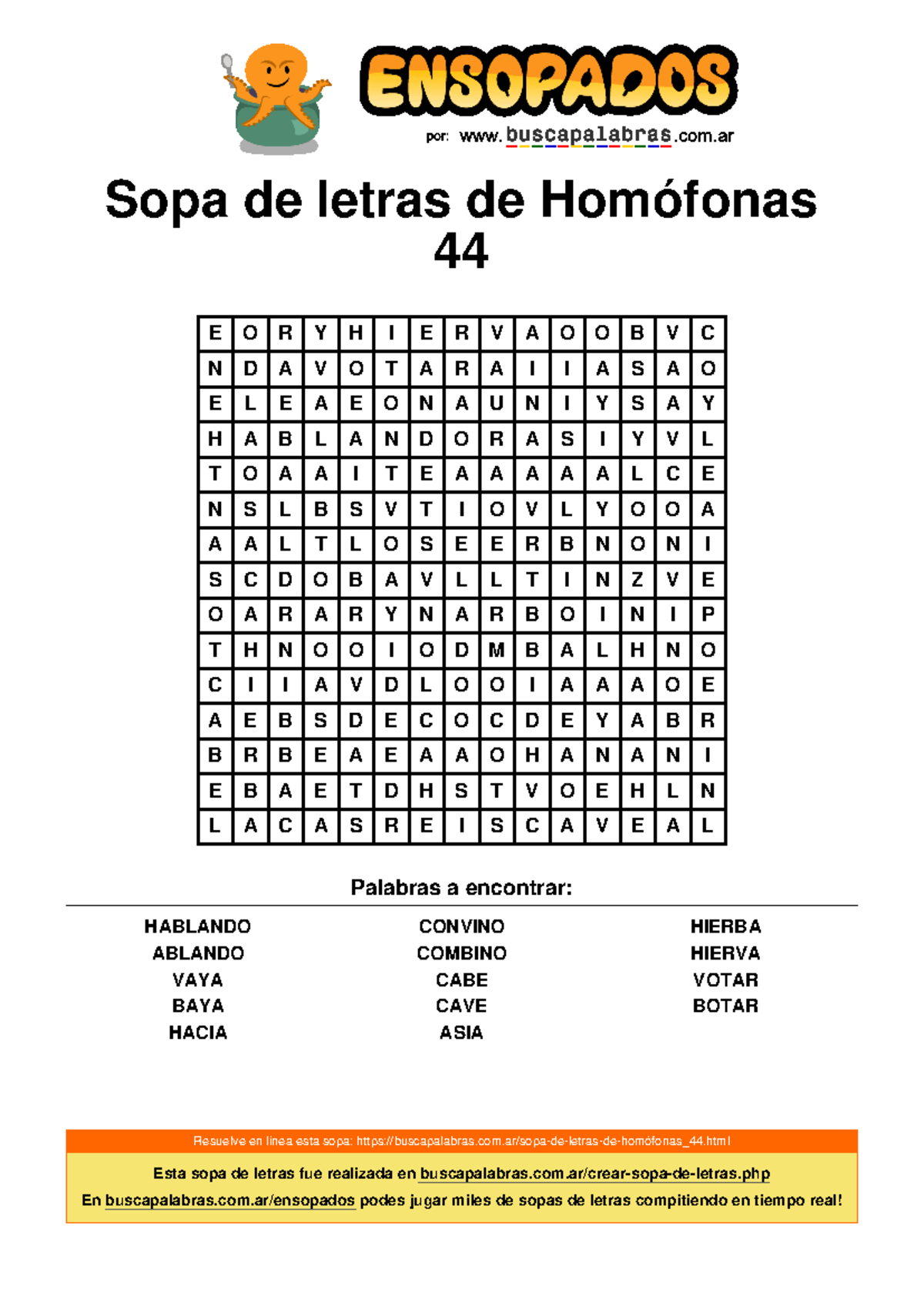Sopa-de-letras-de-homófonas. WIS - Sopa de letras de Homófonas 44 E O R ...