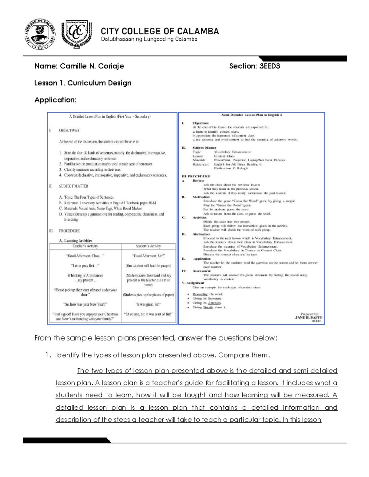 TMC 2 Application - Teaching Multigrade Class - Name: Camille N ...
