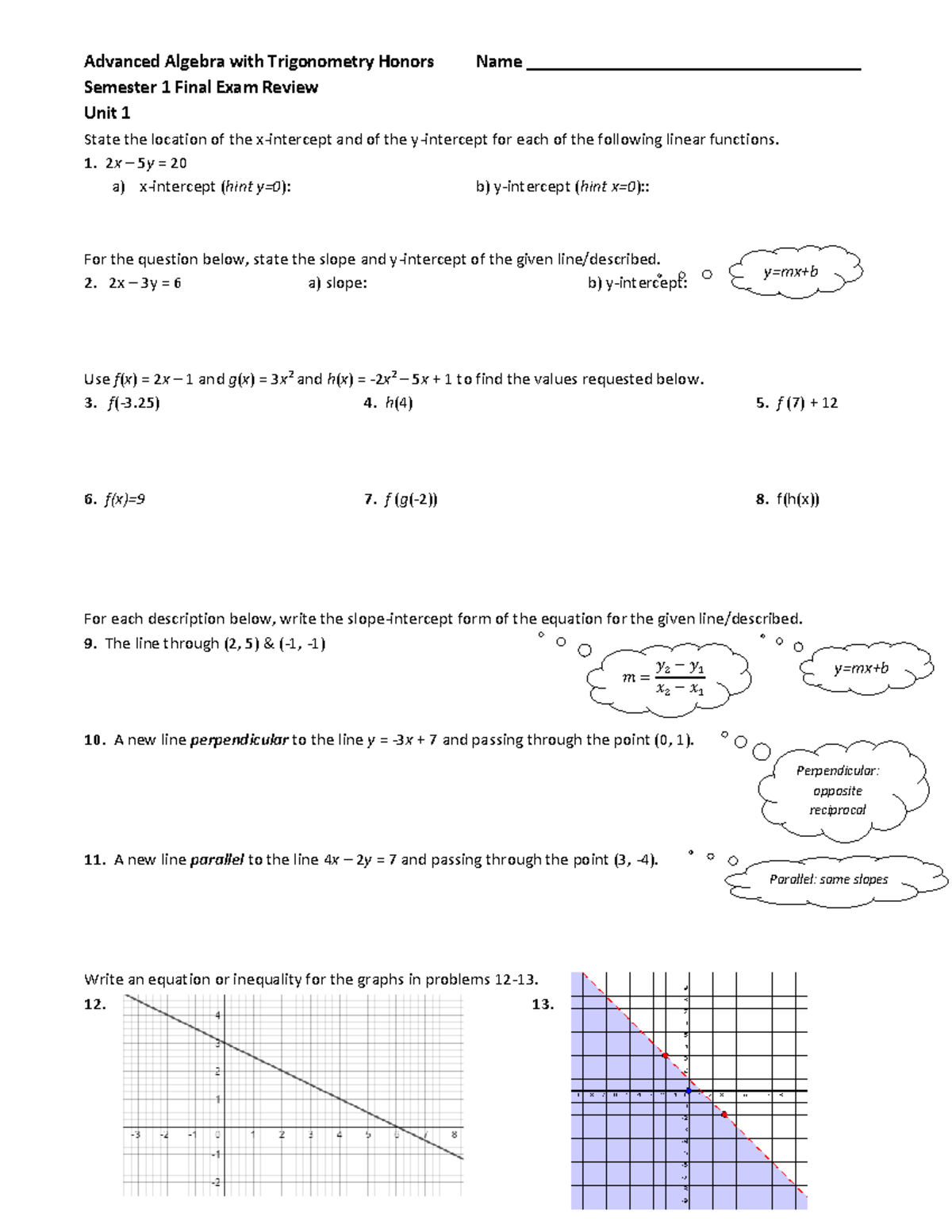Semester 1 Final Exam Review Updated - Advanced Algebra with ...