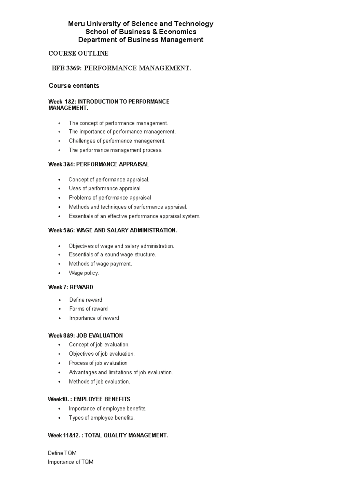 BFB 3369 Performance MGT Course Outline - Meru University of Science ...