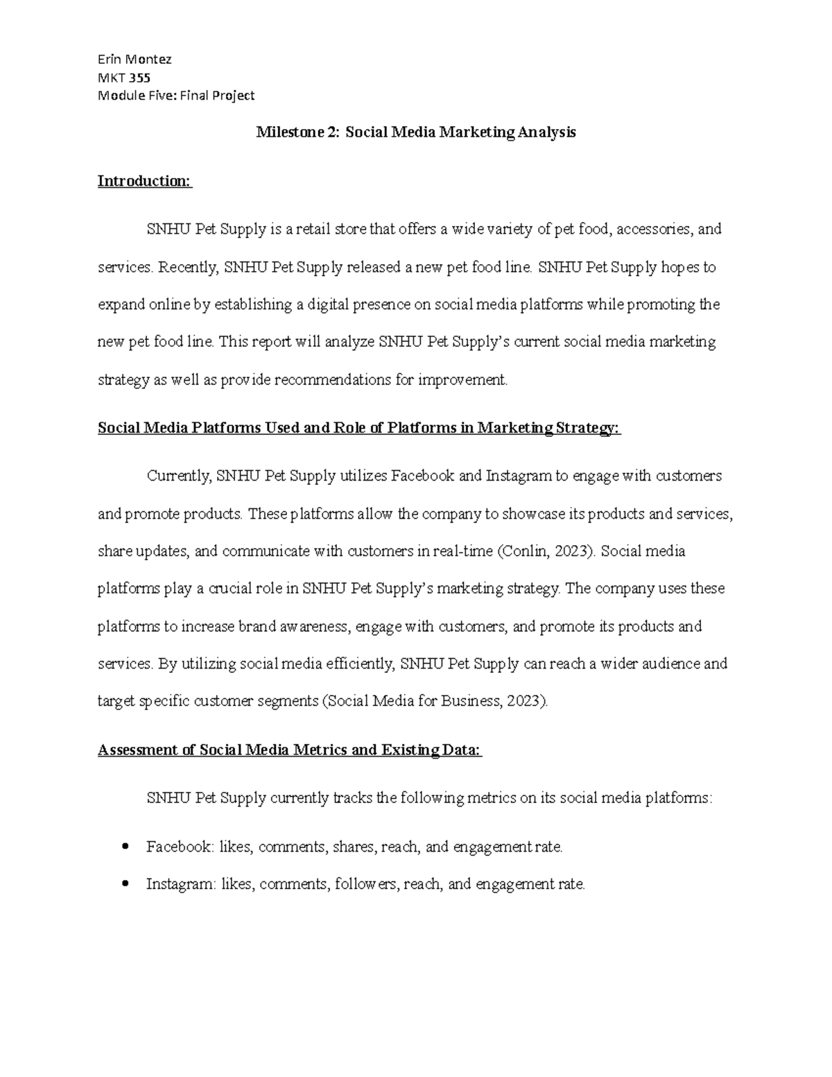 MKT 355 Module 5 Milestone Two - Module Five: Final Project Milestone 2 ...