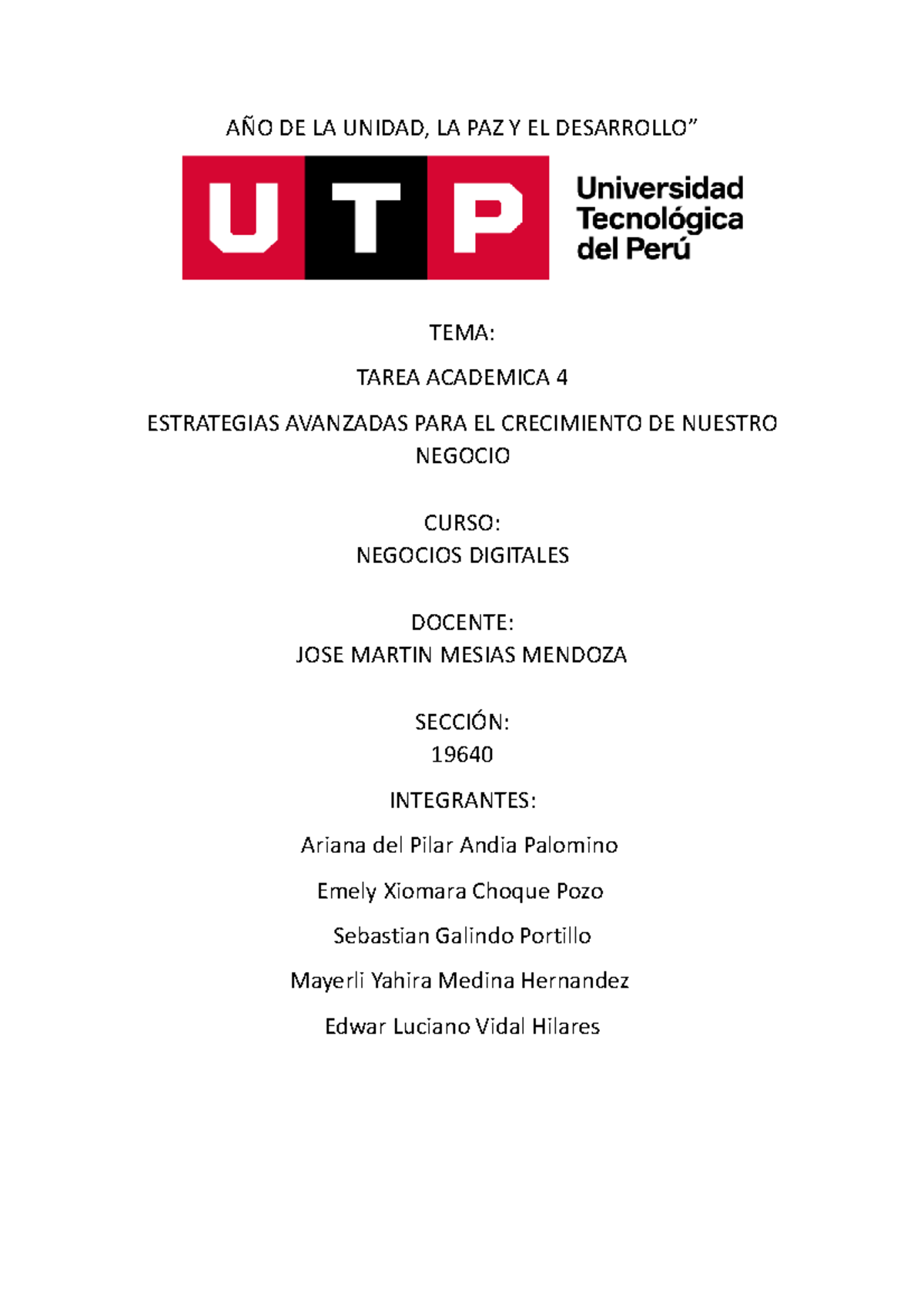 Ta4 Negocios Digitales AÑo De La Unidad La Paz Y El Desarrollo” Tema