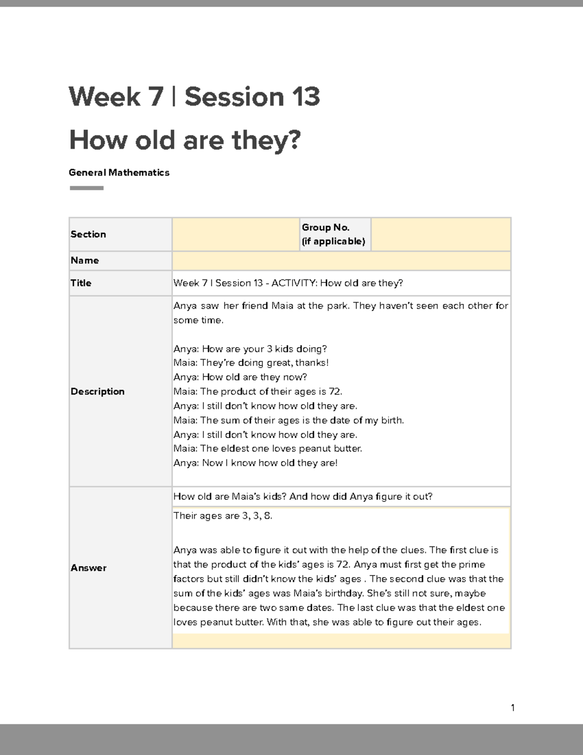 Gen Math Week 7 HOAT - Anya saw her friend Maia at the park. They haven’t seen each other for ...