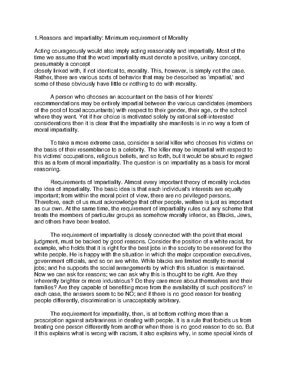 Reason and Impartiality - 1 and Impartiality: Minimum requirement of ...