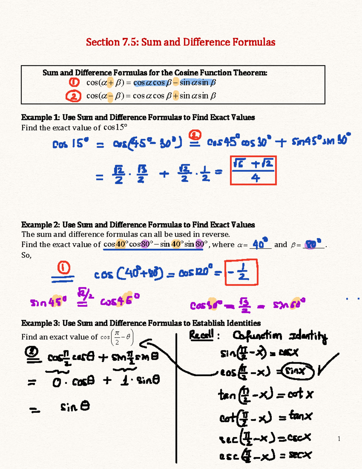 Section 5 - Chapter 7.5 lecture notes - 1 Section 7. 5 : Sum and ...