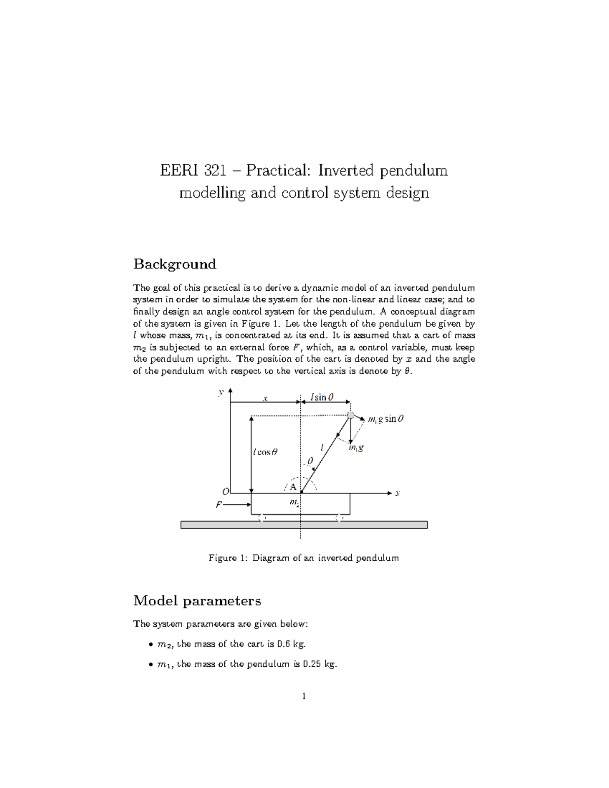 Inverted pendulum - EERI 321 – Practical: Inverted pendulum modelling and control system design ...