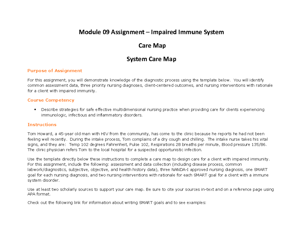 MD1 Care Map Module 9 - notes - Module 09 Assignment – Impaired Immune ...