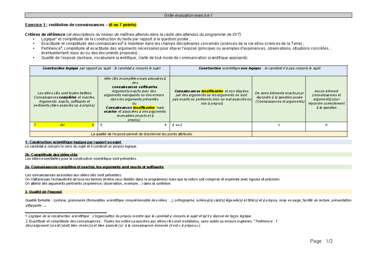Grille d'évaluation des exercices du BAC - Grille évaluation exercice 1 ...