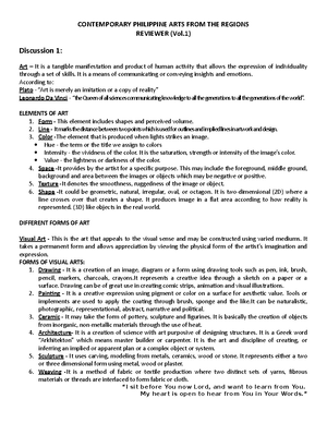 Introduction TO ARTS - CPAR - REVIEWER IN CPAR INTRODUCTION TO ARTS ART ...