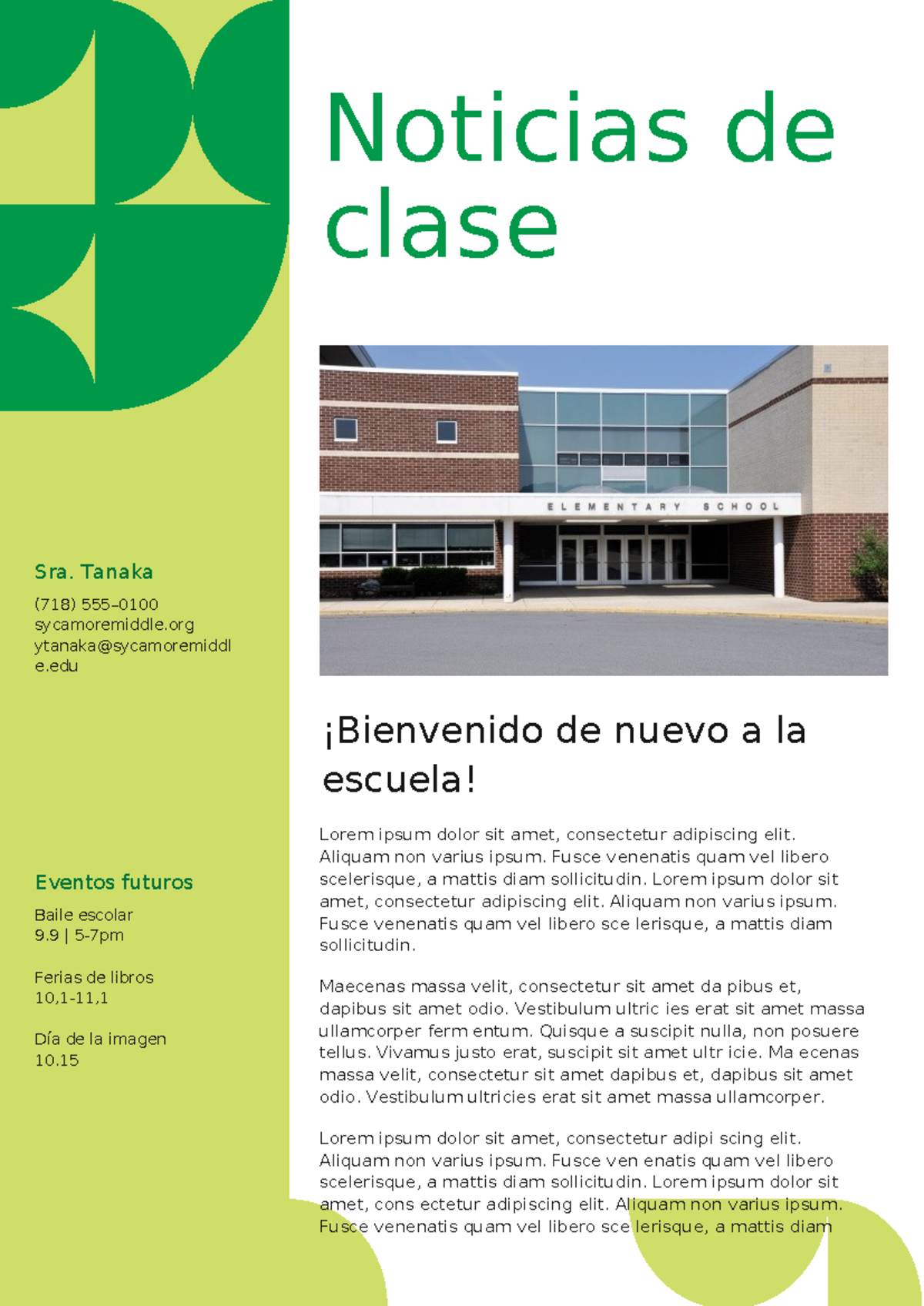 Noticias de clase - ciuhiuhnu - Noticias de clase Sra. Tanaka (718) 555 ...