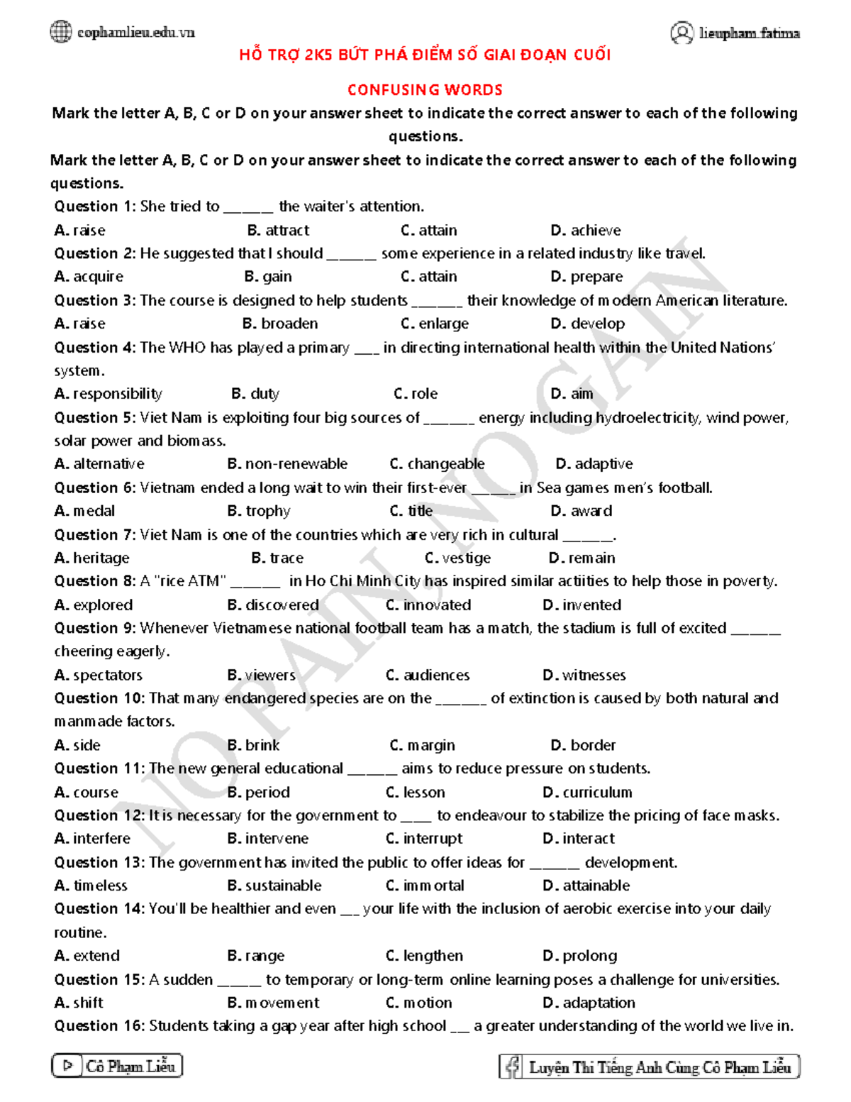 Confusing Words- TÀI LIỆU CÔ LIỄU TẶNG - HỖ TRỢ 2K5 BỨT PHÁ ĐIỂM SỐ ...