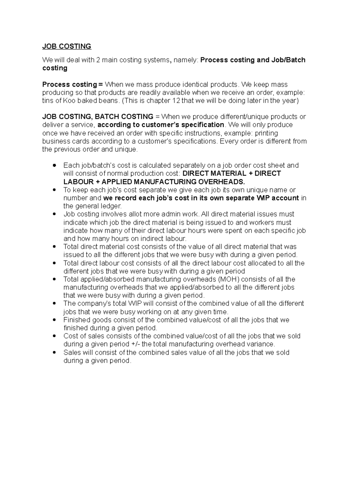 Management Accounting 3 Job costing notes - JOB COSTING We will deal ...