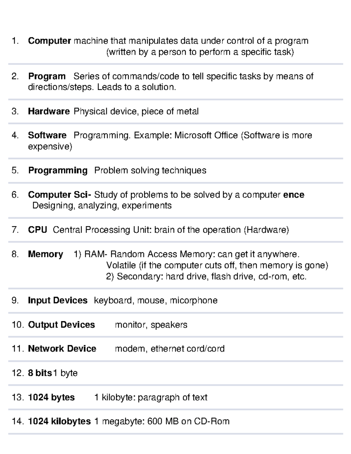 Computer Science Class Notes Computer Machine That Manipulates Data