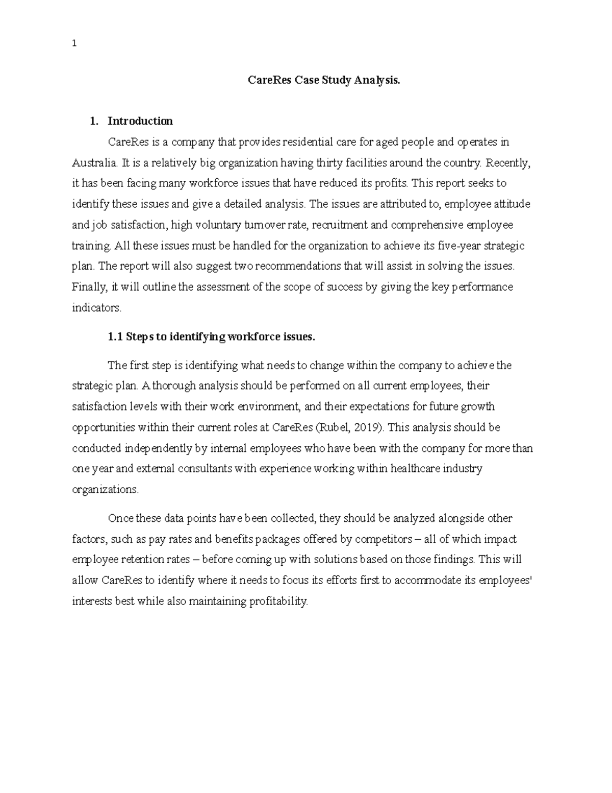 Case Study Analysis - Assignment grade 5 - CareRes Case Study Analysis ...