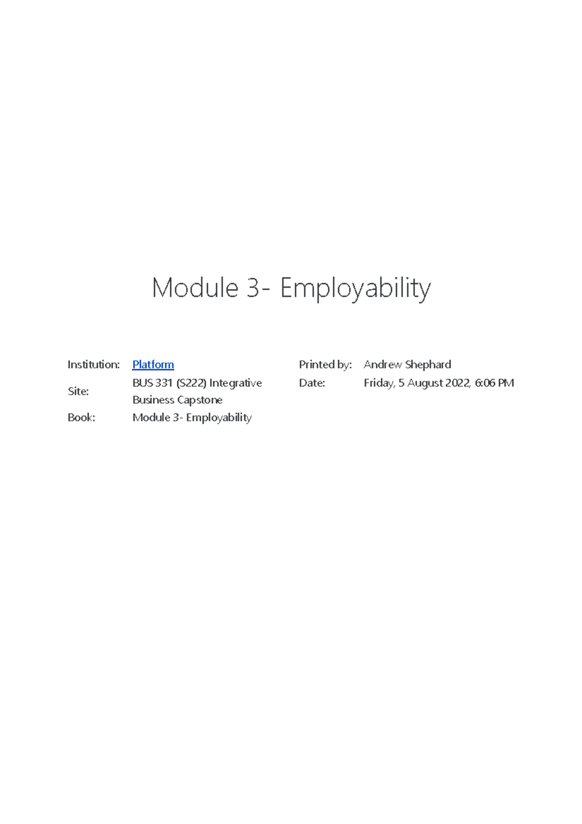 Module 3- Employability - Module 3- Employability Institution: Platform ...