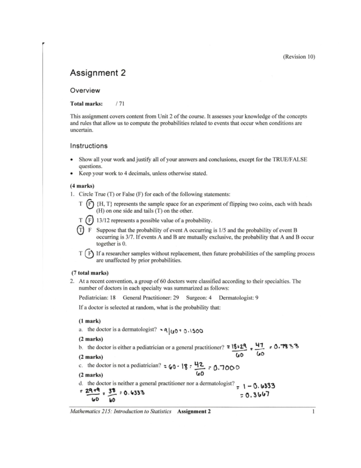 Math 215 Assignment 2 - Math 215 - Studocu