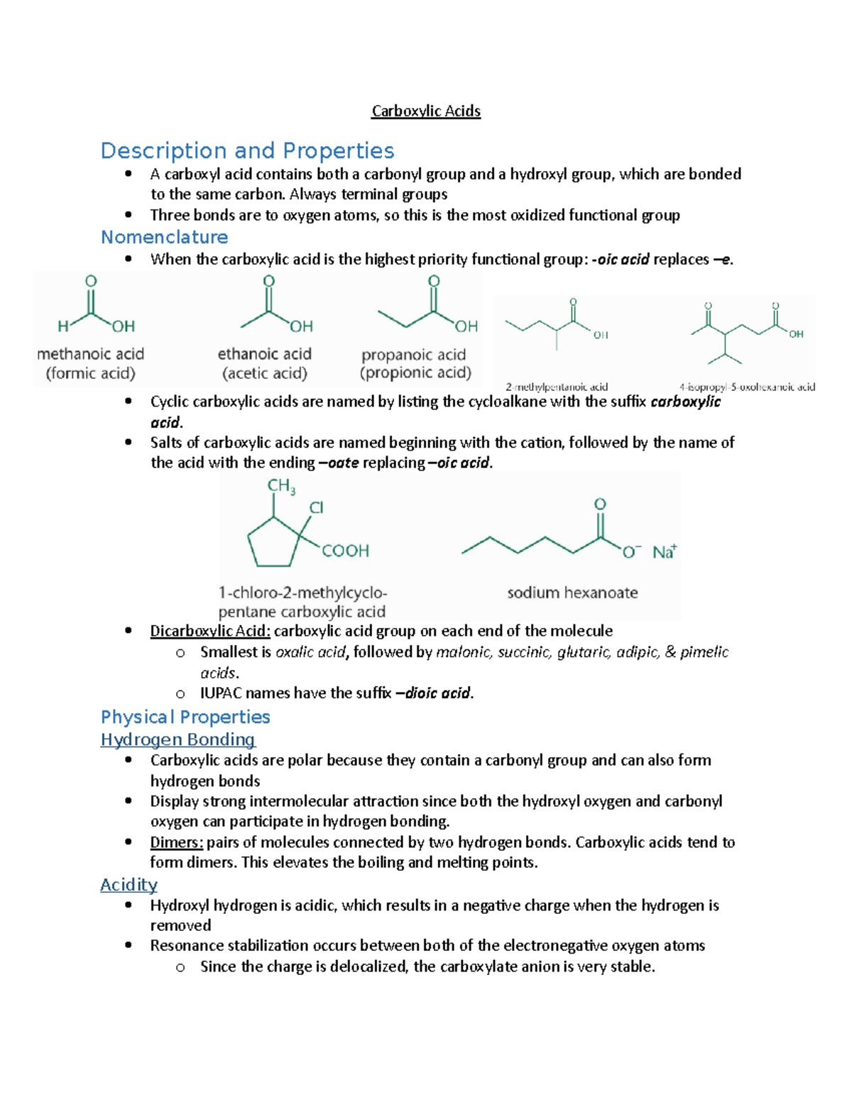 Carboxylic Acids - These are comprehensive organic chemistry notes ...