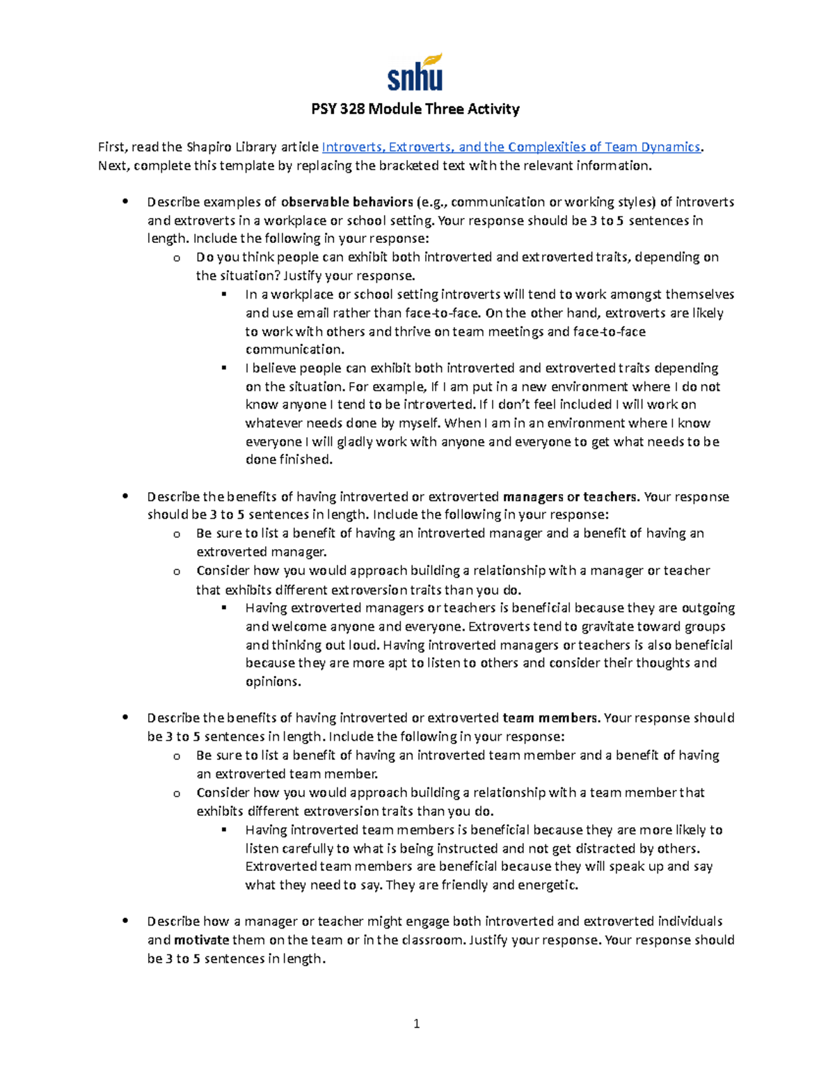 Module Three Activity Template - PSY 328 Module Three Activity First ...