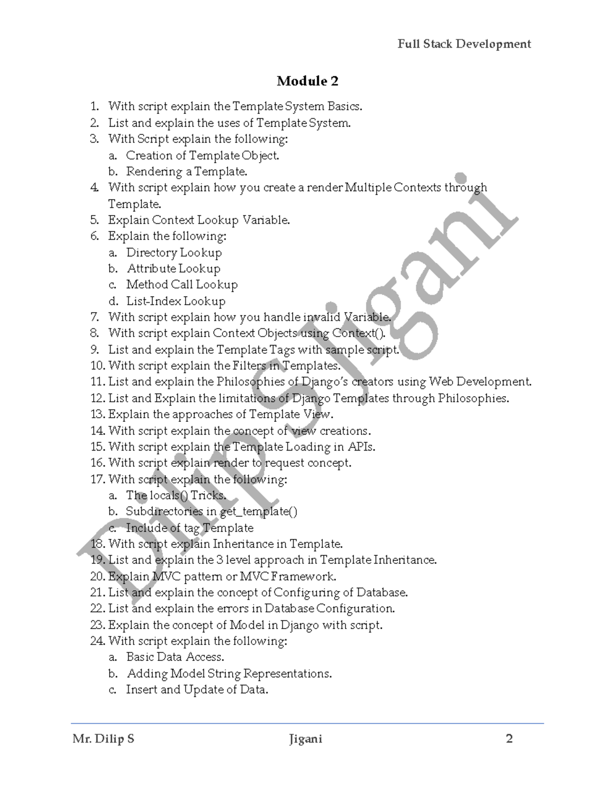 Fsd Mod2 Qb Notes Full Stack Development Mr Dilip S Jigani 2 Module 2 1 With Script