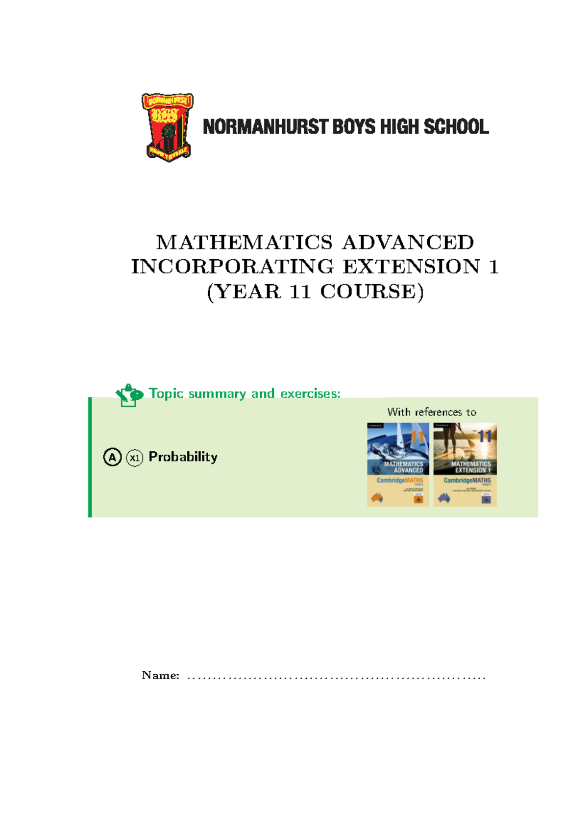 Probability Revision - probablilty - MATHEMATICS ADVANCED INCORPORATING ...
