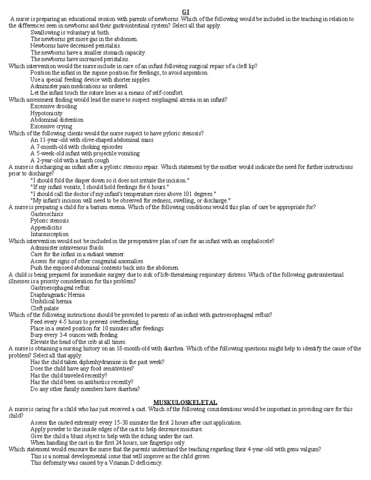 NCLEX RN PEDIATRIC QUESTIONS - GI A nurse is preparing an educational ...