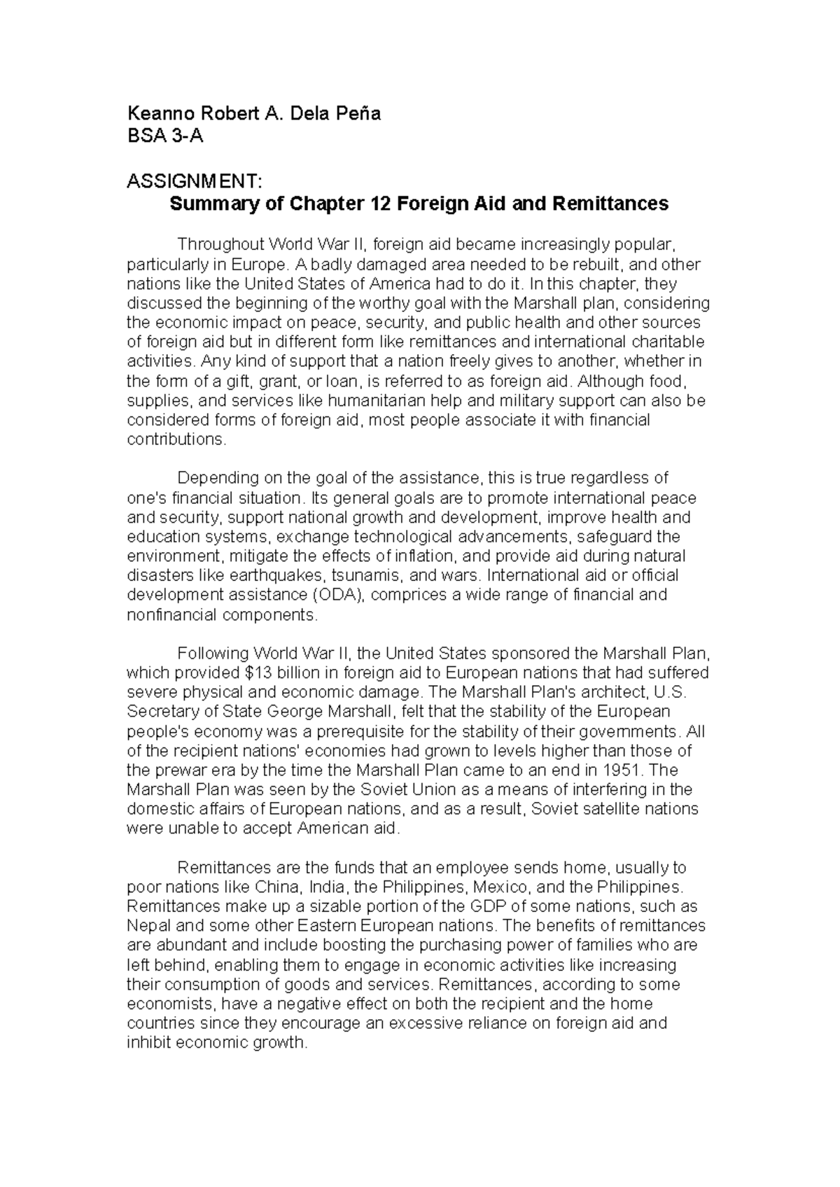 Eco Dev summary chap 12 - Keanno Robert A. Dela Peña BSA 3-A ASSIGNMENT: Summary of Chapter 12 ...